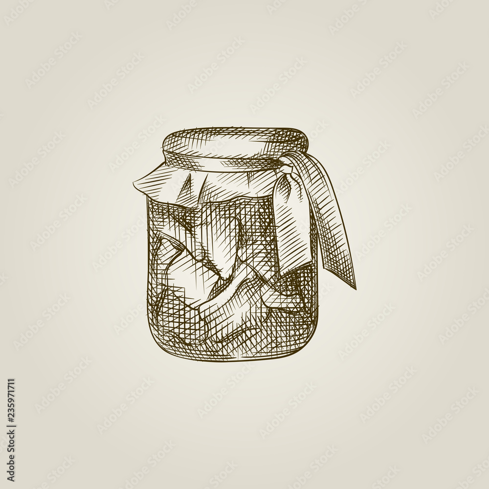 Hand Drawn Jar of Pickled apples Sketch Symbol isolated on white ...