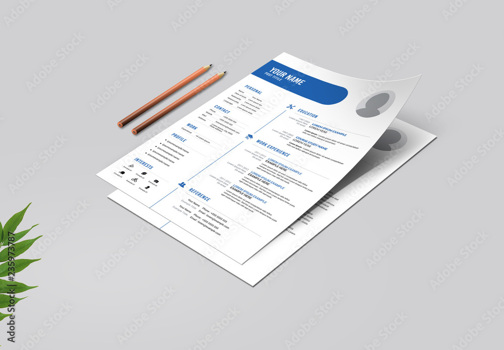Resume Layout with Blue Accents Stock Template | Adobe Stock