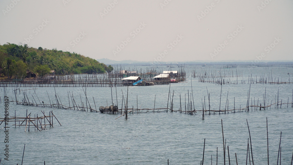 Fish farm with cages for fish and shrimp in the Philippines, Luzon ...