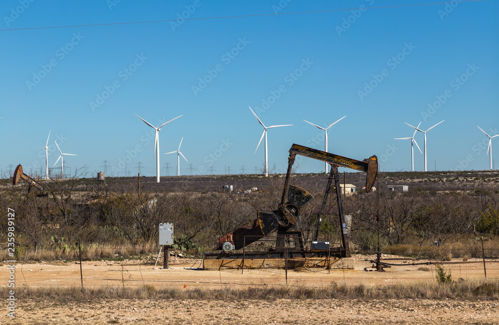 Oil Field and Wind Turbines Stock Photo | Adobe Stock