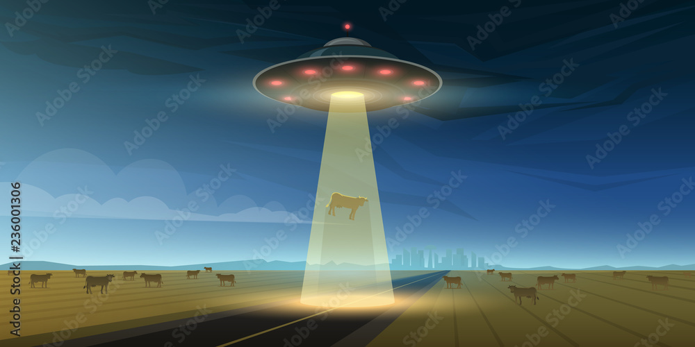 Vetor de UFO or Flying saucer in space. Aliens launched a spacecraft. A ...