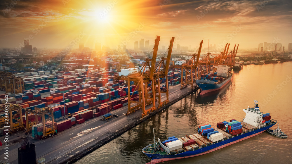 Logistics and transportation of Container Cargo ship and Cargo plane ...