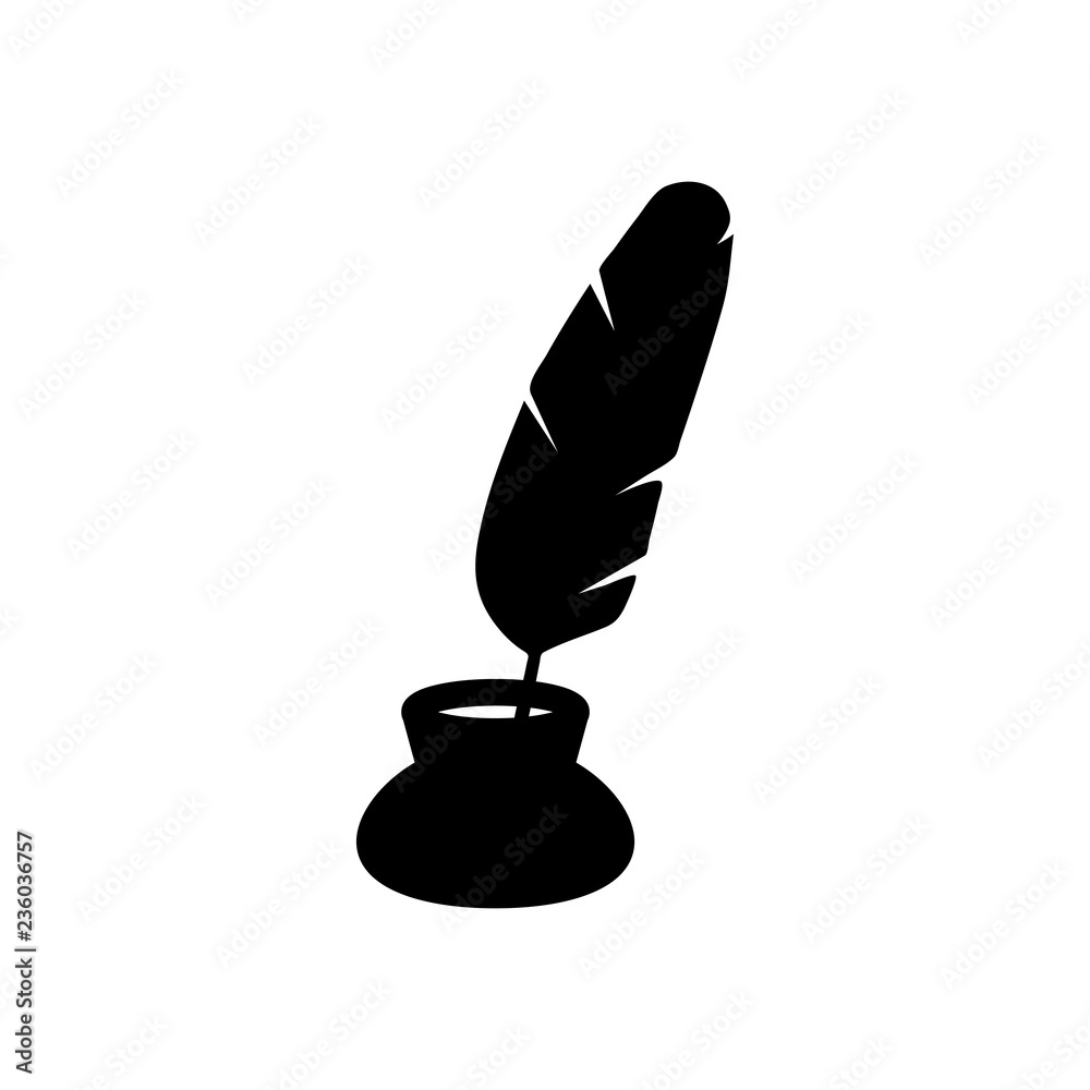 Ink and feather, sign of author. Simple icon. Black icon on whit Stock ...