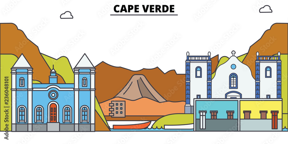 Cape Verde line skyline vector illustration. Cape Verde linear ...