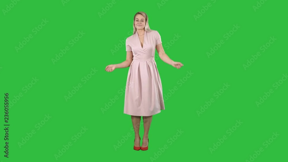 Girl in summer dress dancing to music on a Green Screen, Chroma Key ...