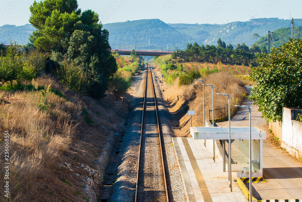 Small rural railway station and train tracks, a small train stop Stock ...