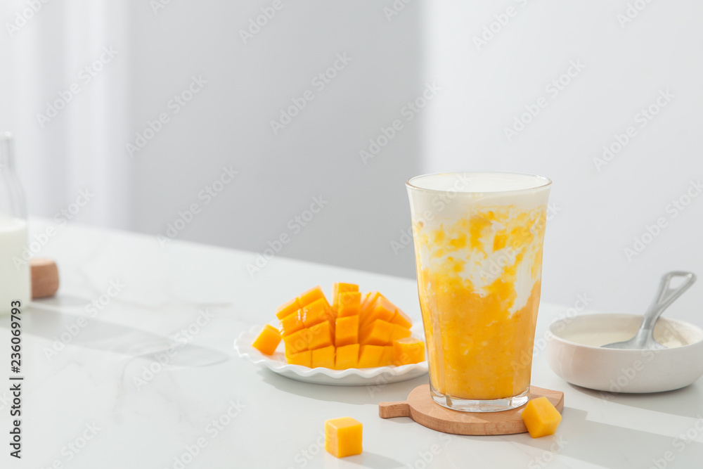 Mango ice cream milk tea Stock Photo | Adobe Stock