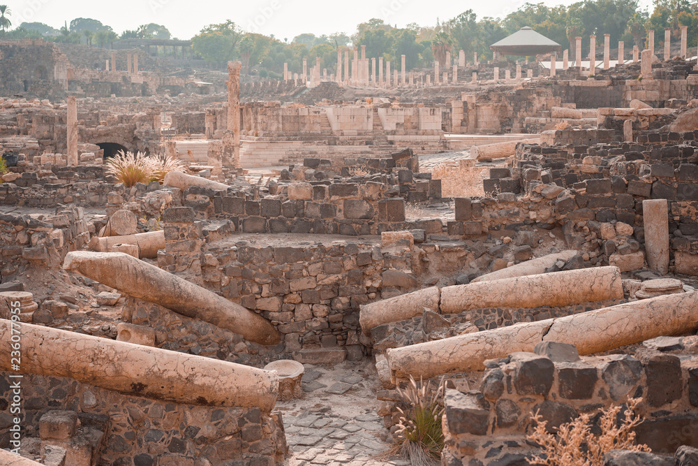 Archaeological Excavations of ancient street and columns in ...