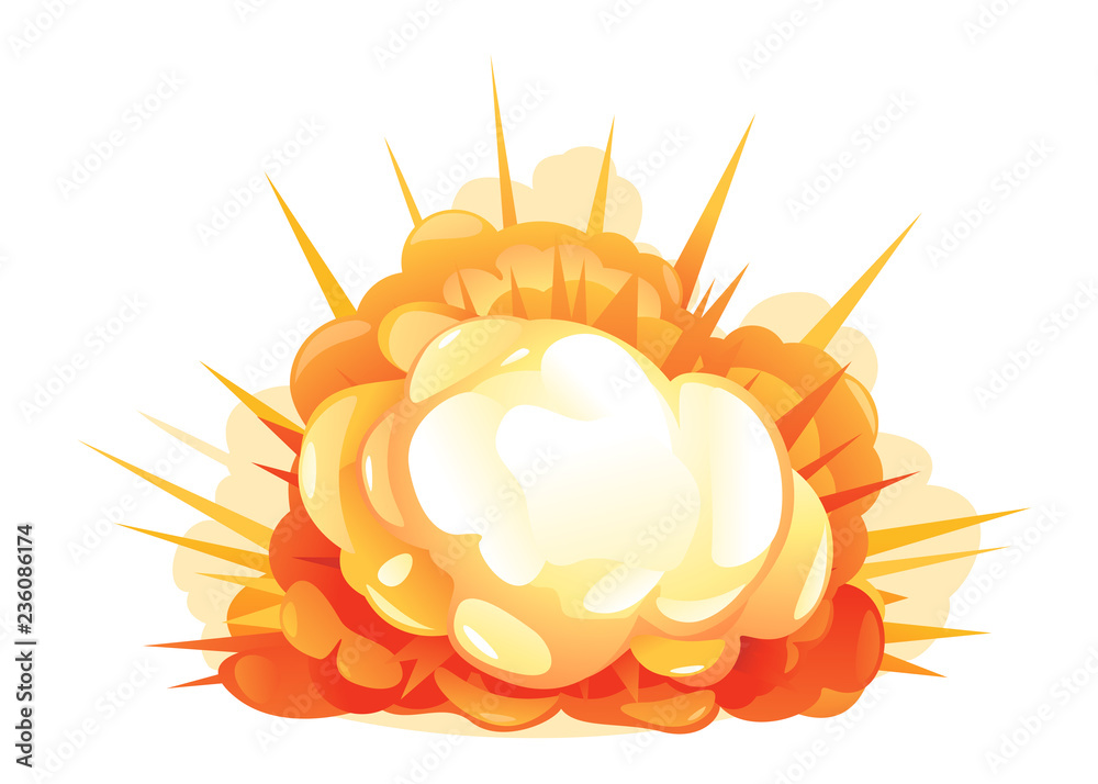 Big cartoon bomb explosion with shrapnel and fireball, isolated on ...