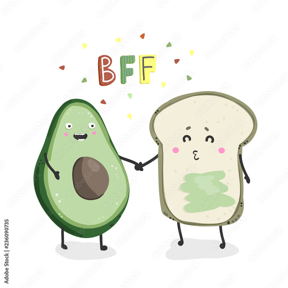 Avocado and toast. Best friends forever. Hand drawn vector illustration ...