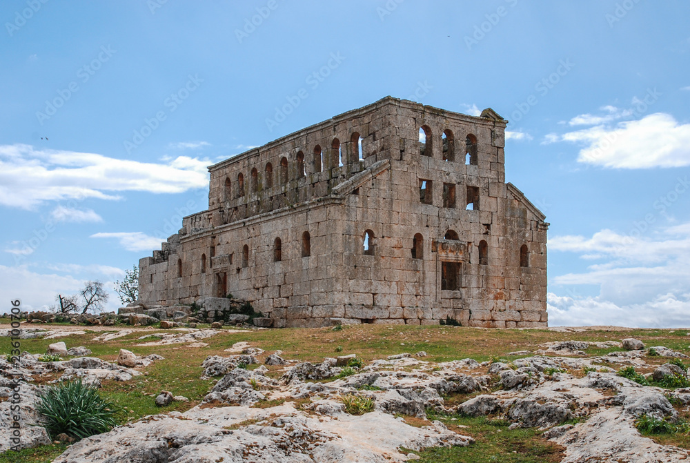 Ruin of a Byzantine church at the archeological site of Kharab Shams ...
