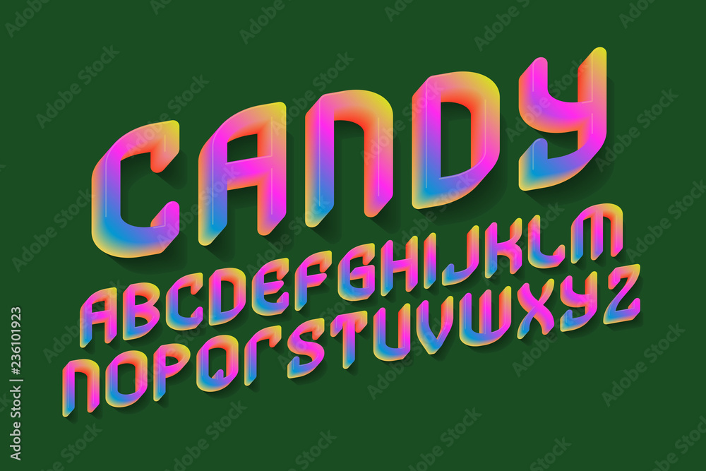 Candy alphabet. Colorful gradient festive font. Isolated english ...