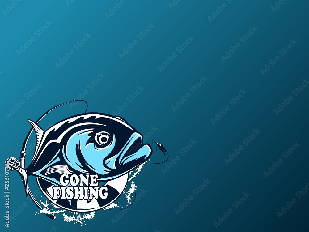 Fishing emblem of permit isolated on white. Bone fish logo in blue ...