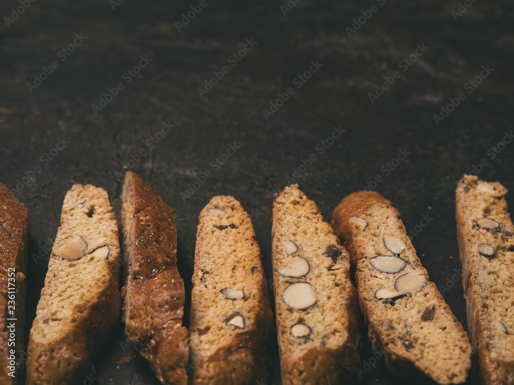 Biscotti - Traditional Italian Almond Dessert On Dark Copper Background ...