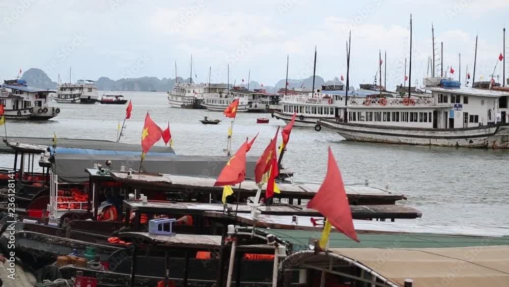 Ha Long Bay VietnamView of Halong Bay, Hang Sung Sot cave harbour Stock Video | Adobe Stock