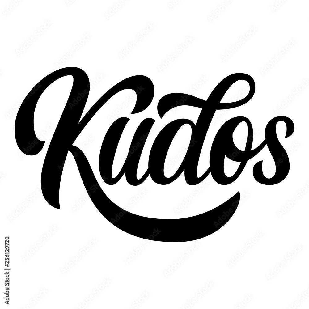 Kudos hand lettering, custom writing letters isolated on white ...