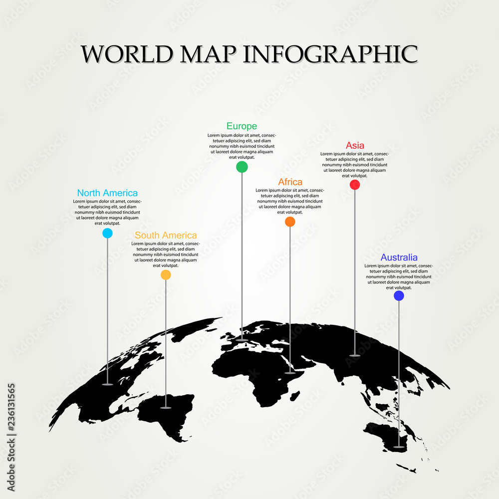 World Map Vector, InfoGraphic Concept, curved world For Website, Annual ...