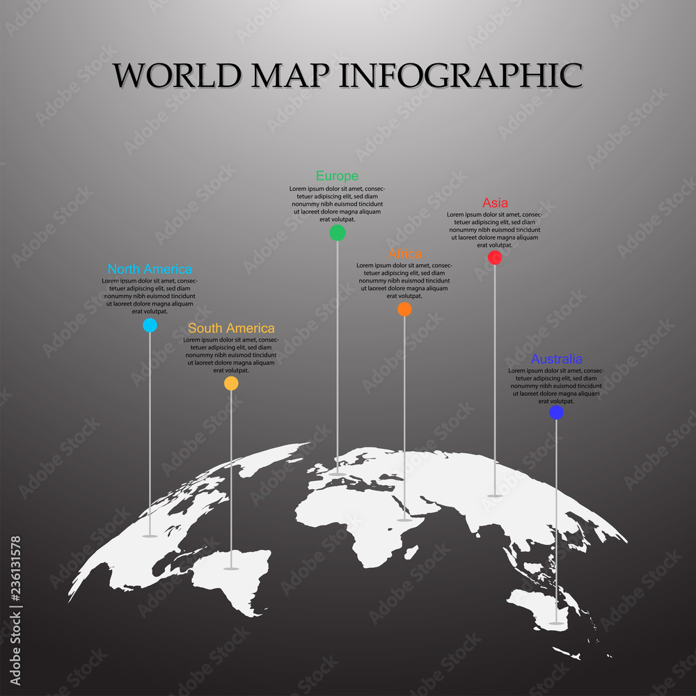 World Map Vector, InfoGraphic Concept, curved world For Website, Annual ...