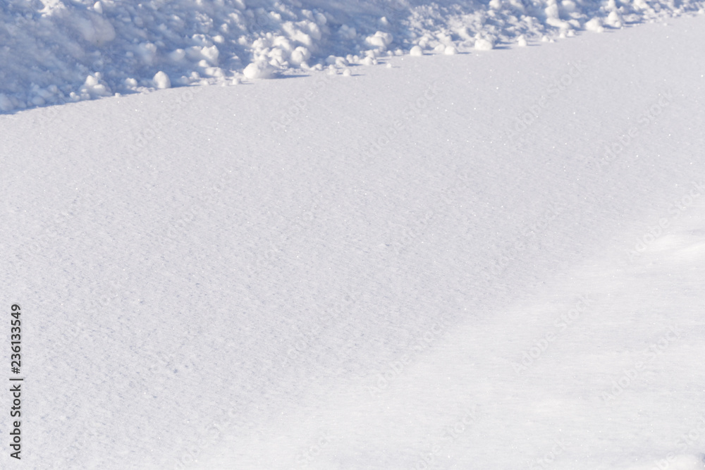 Winter, the surface of fresh fluffy snow, close-up, snowdrift, bumps on ...
