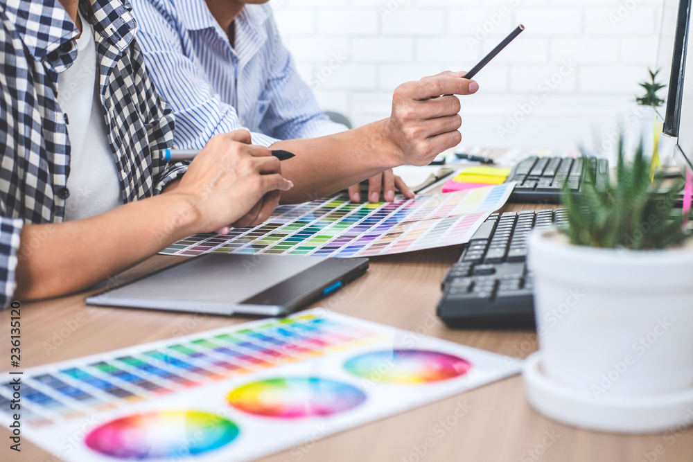 Young creative team having a meeting in creative office, Architectural ...