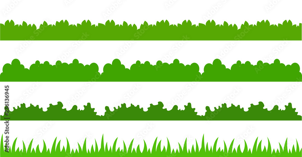 Large set of fresh green spring grass cartoon borders in lengths and ...