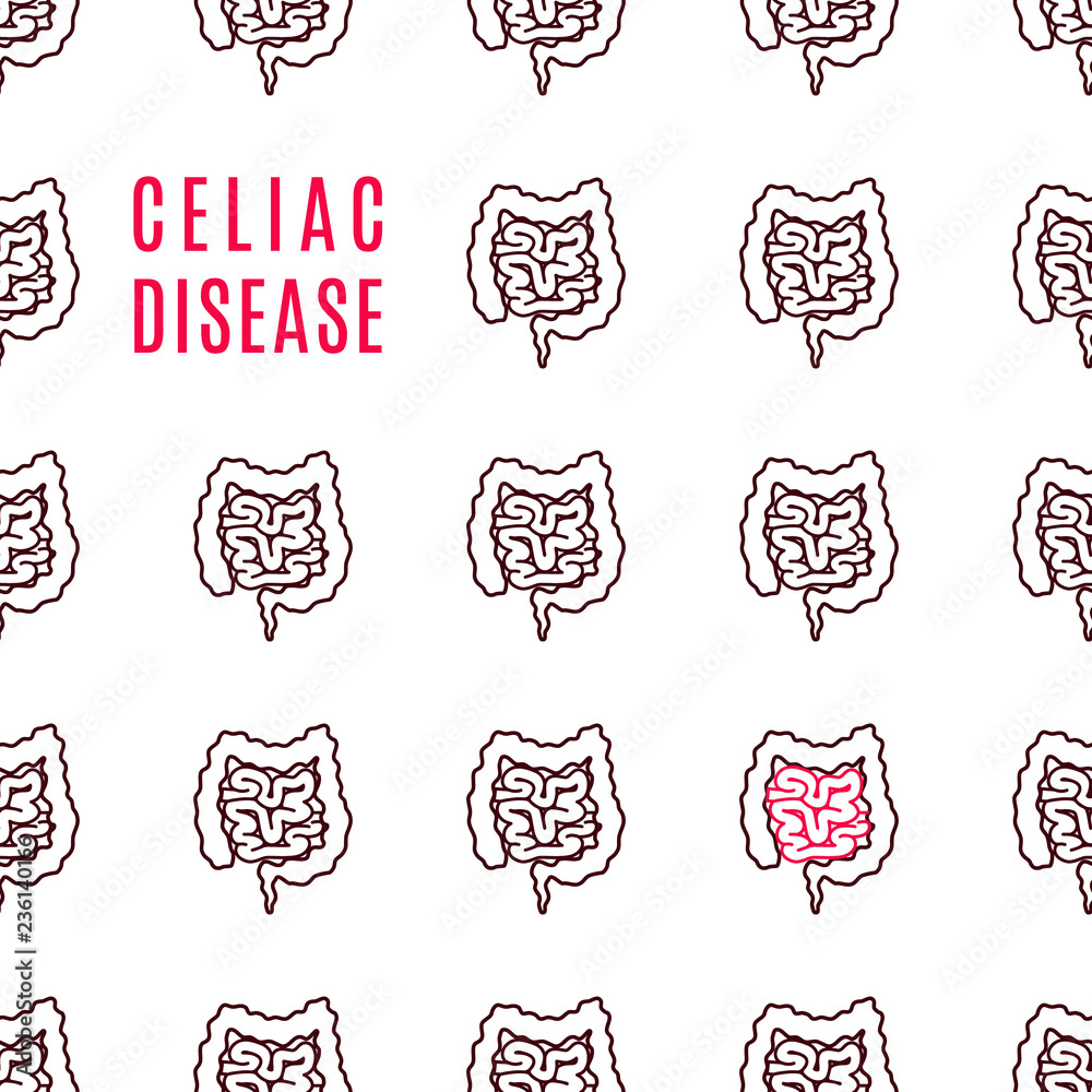 Celiac disease awareness poster. Medical pattern of healthy intestines ...