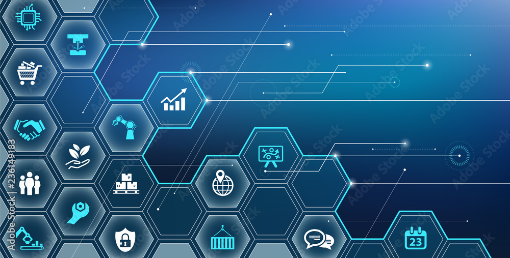 smart company / business challenges design with various connected ...