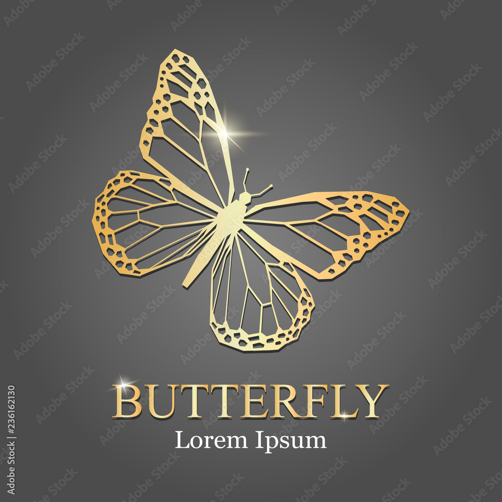 golden butterfly logo. Vector illustration. Golden butterfly silhouette ...