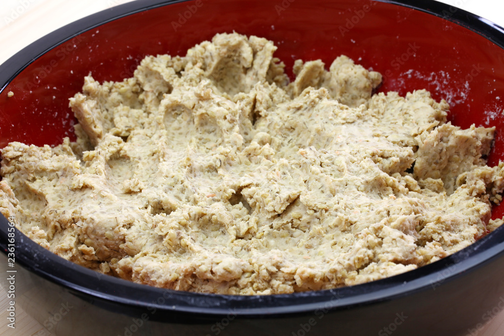 how to make miso : making process 4 : mixing mashed soybeans and barley ...