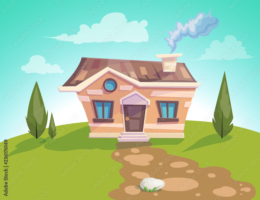 house facade Vector. Illustration of a cartoon country house in summer ...
