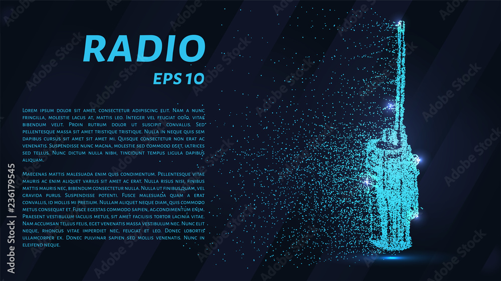 Portable radio of blue glowing dots. The portable radio of the ...