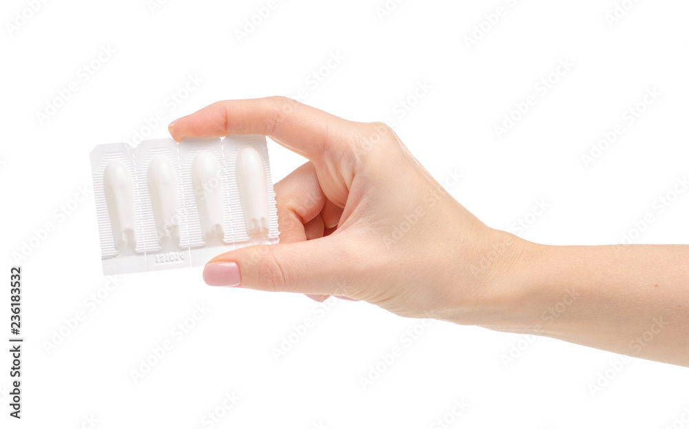 Suppositories in hand medicine on a white background. Isolation Stock ...