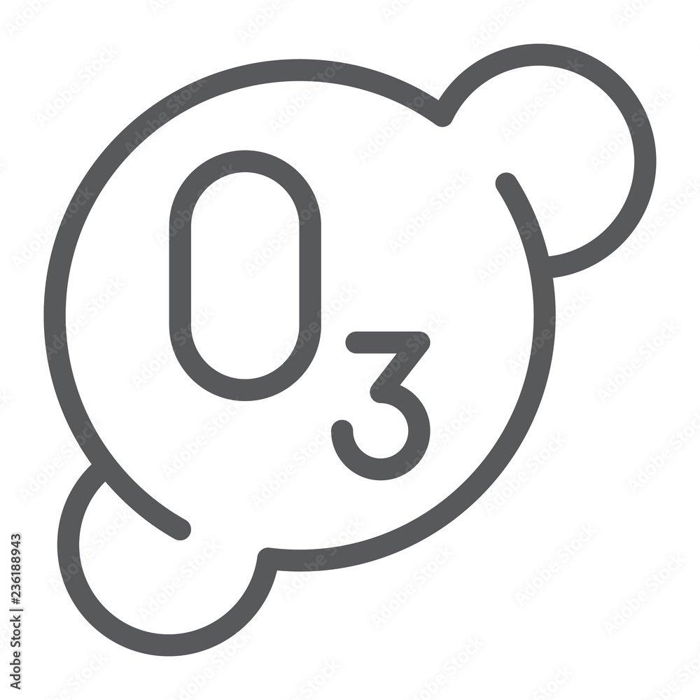 Ozonation line icon, formula and ozone, molecule sign, vector graphics ...