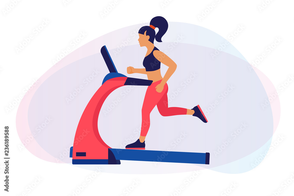 Theme of fitness, sport and training. An image of a cartoon girl on a ...