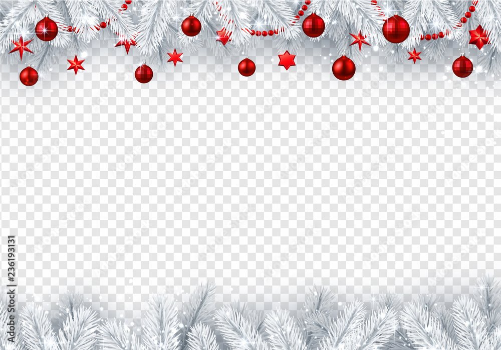 Christmas and New Year transparent background with fir branches and red ...