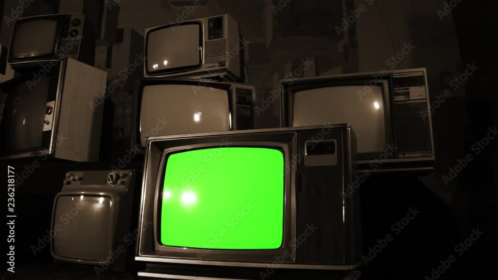 80s TVs with Green Screen. Sepia Tone. You can replace green screen ...