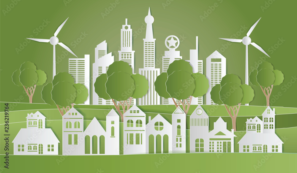 Landscape of village in nature, Eco green city, GO GREEN SAVE THE WORLD ...