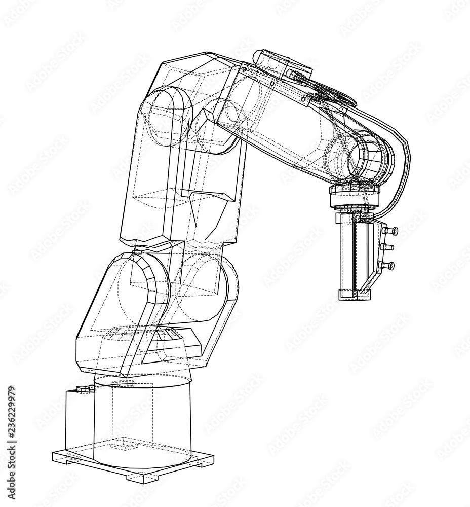 3D outline Robotic arm. Vector rendering of 3d Stock Vector | Adobe Stock