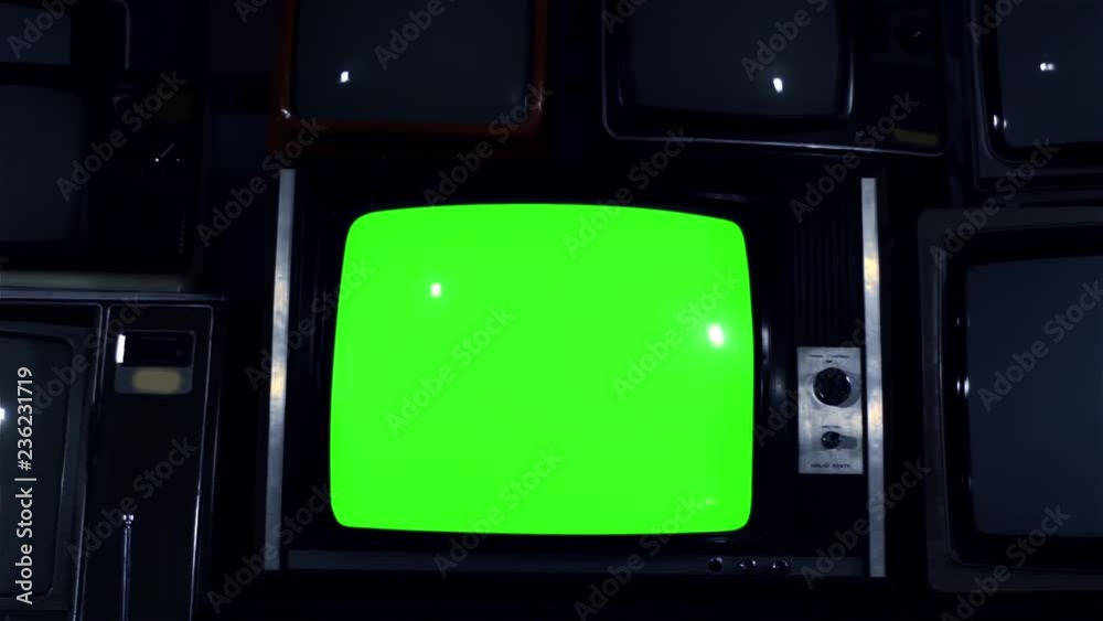 80s TV Green Screen with Many 80s Tvs. Dolly In Fast. Night Tone. You ...