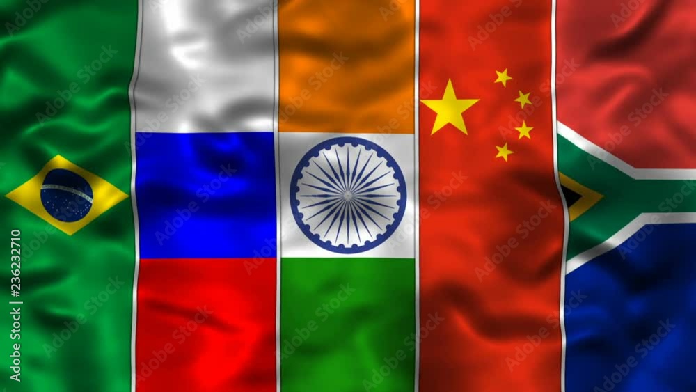 Flags of all BRICS nations combined seamless looping animation ...