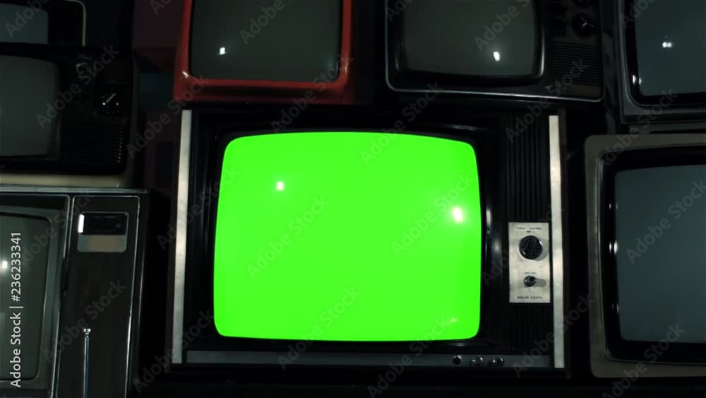 80s TV Green Screen with Many 80s Tvs. Dolly In Fast. Iron Tone. You ...