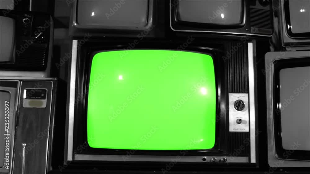80s TV Green Screen with Many 80s TVs. Dolly Out Fast. Noir Tone. You ...