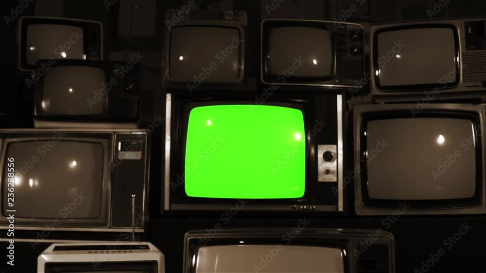 Old TV Green Screen. Sepia Tone. Dolly In. You can replace green screen ...