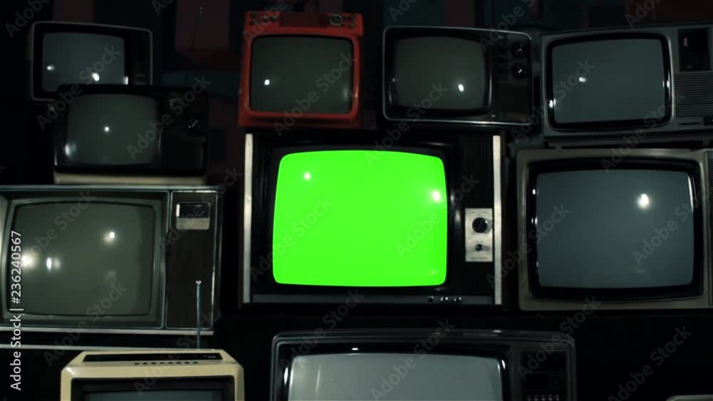 80s Tv With Green Screen. Dolly Shot. Iron Tone. You can replace green ...