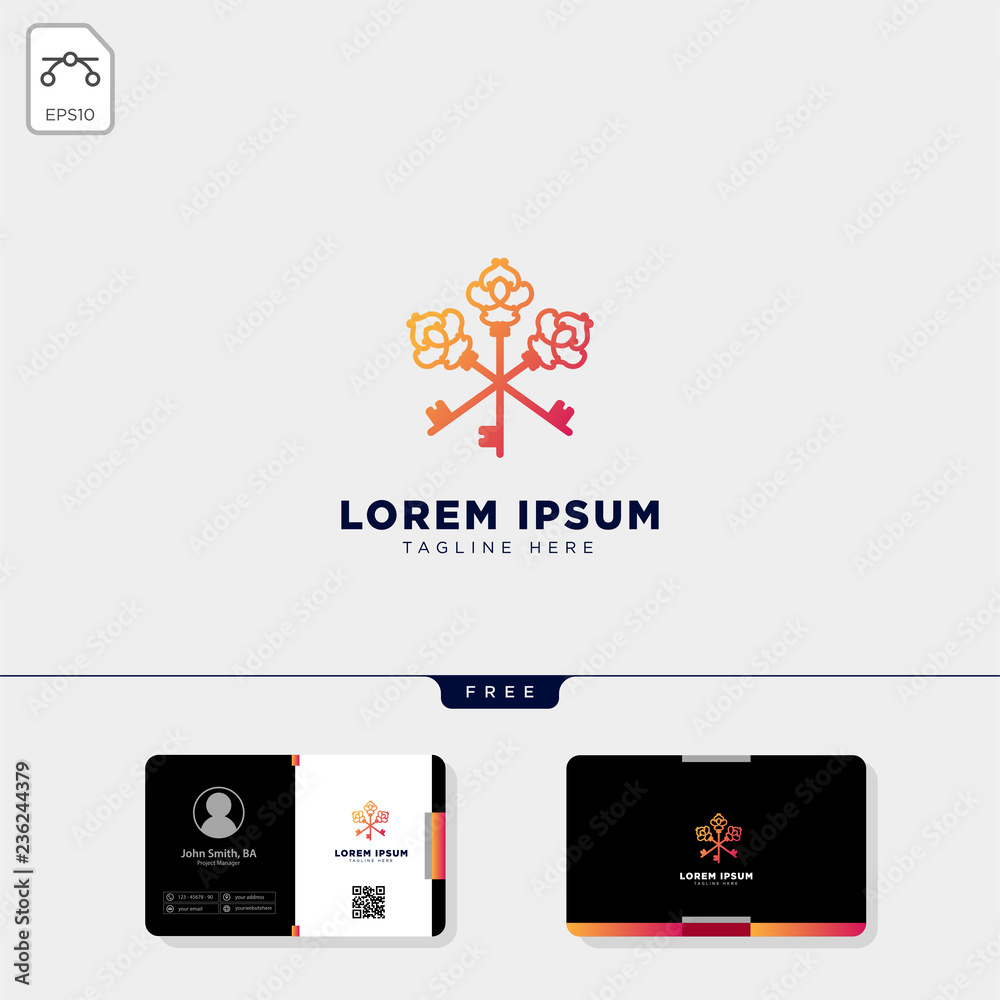 key logo template vector illustration and free business card design ...