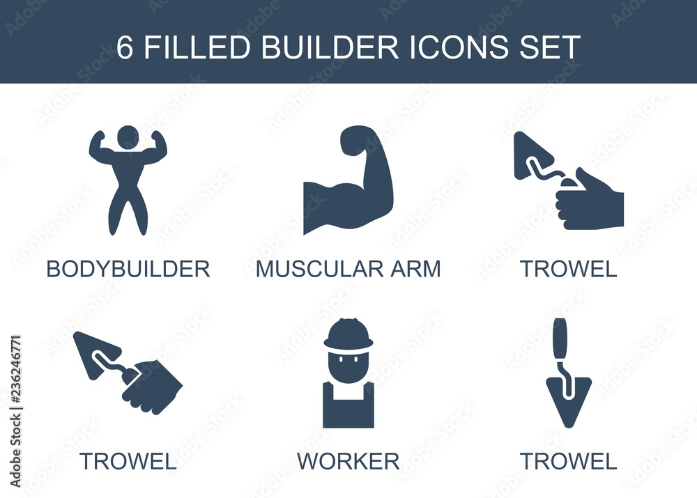 builder icons. Set of 6 filled builder icons included bodybuilder ...