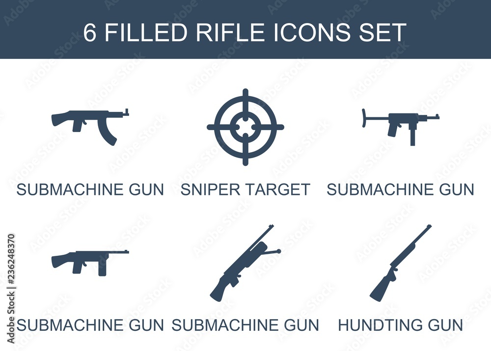 rifle icons. Set of 6 filled rifle icons included submachine gun ...