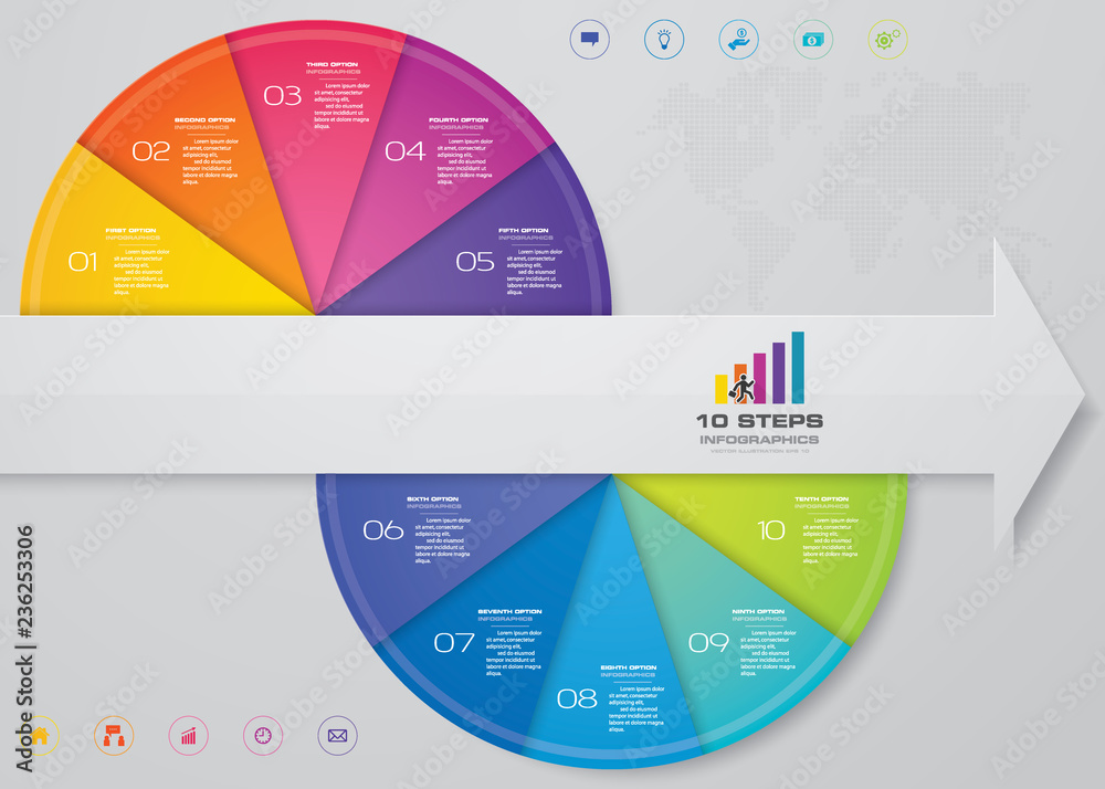 10 steps Infographics element arrow template chart for presentation ...