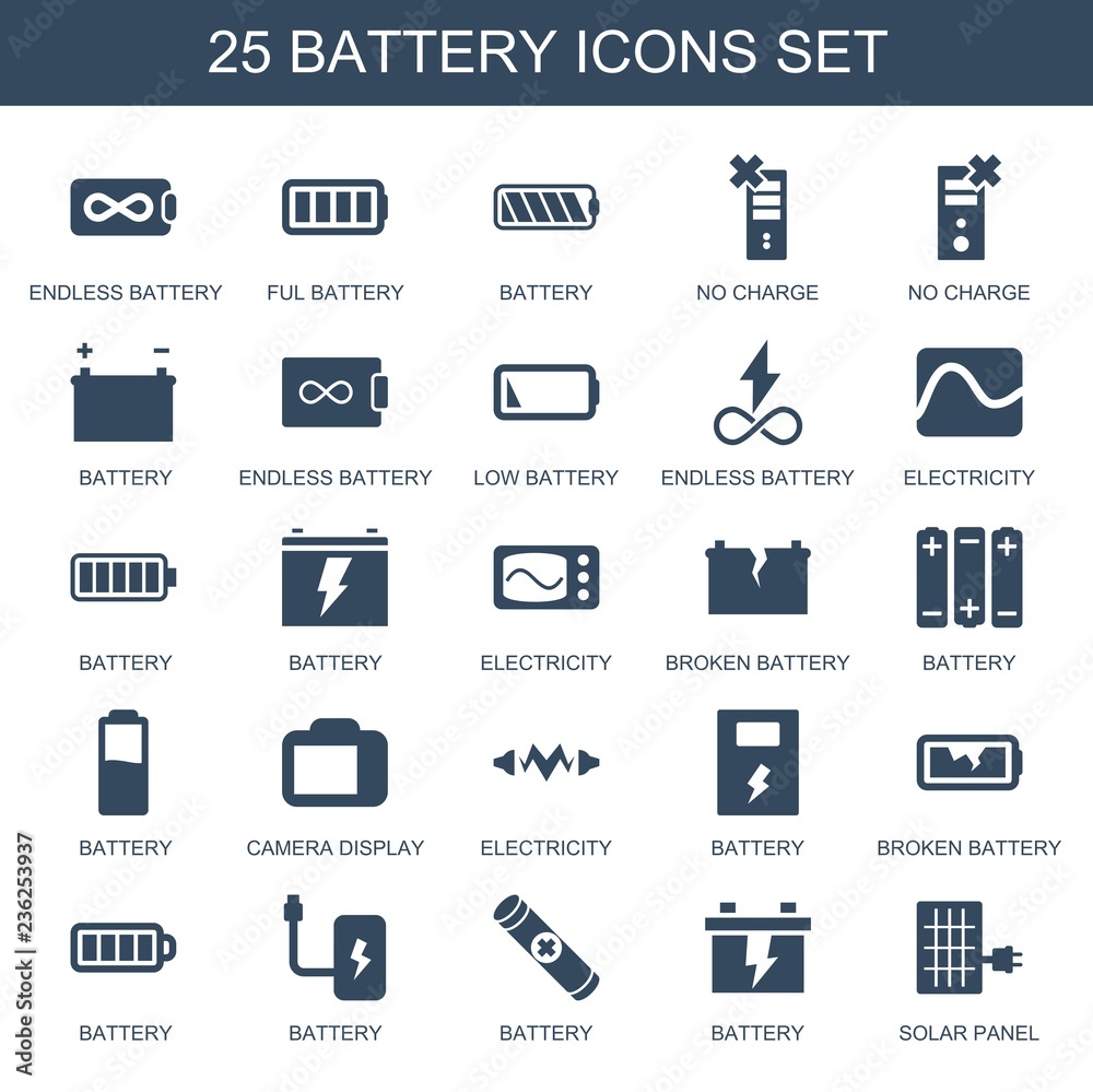 battery icons. Set of 25 filled battery icons included endless battery ...