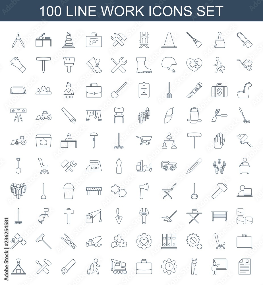 work icons. Set of 100 line work icons included resume, teacher ...